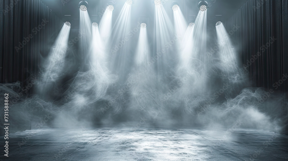 Free stage with lights and smoke, Empty stage with white spotlights ...