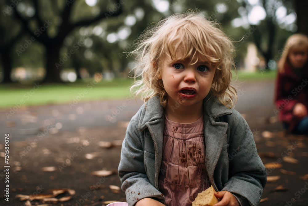 Photo of a 4-year-old girl, Australian, in a park, crying because she ...