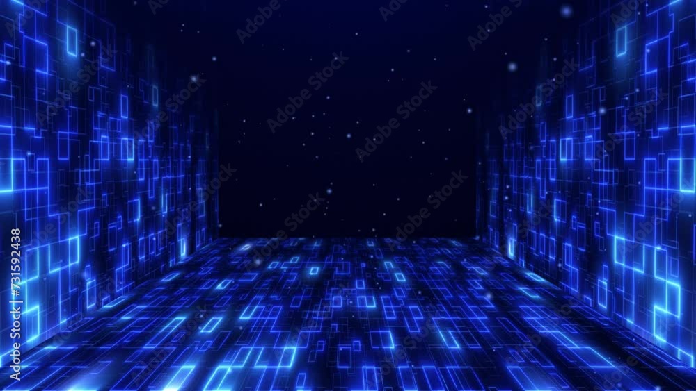 Abstract scene of futuristic cyber world, sci-fi tunnel, technology ...