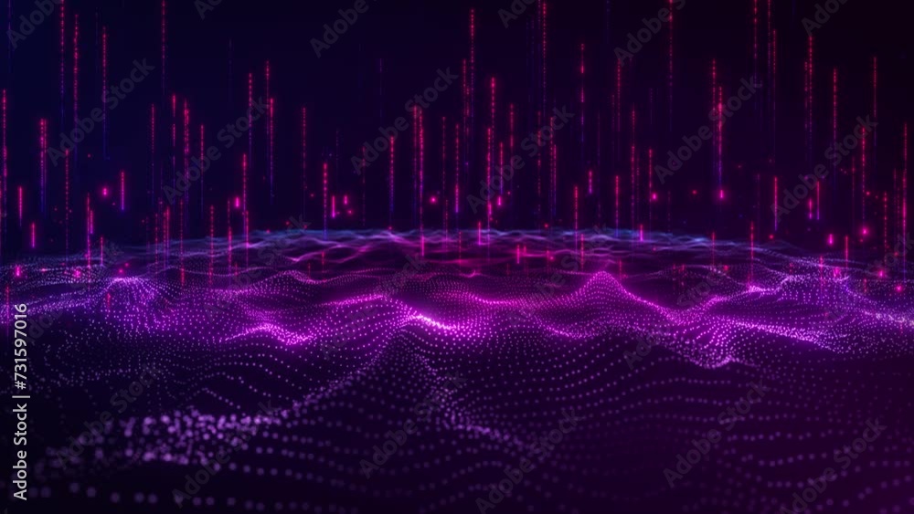 Abstract digital dynamic particle waves with light motion lights background, data flow, cyber ...