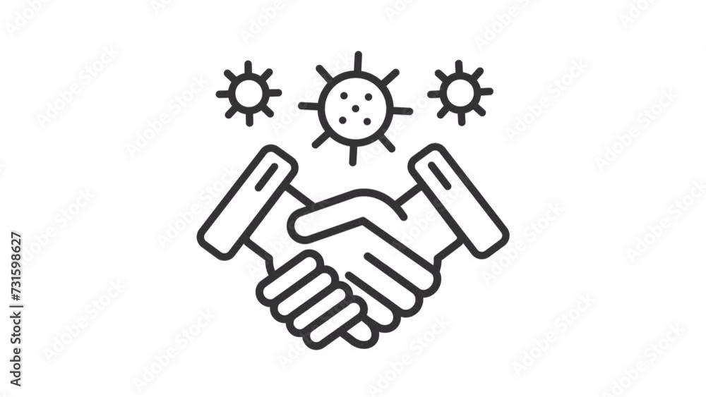 Virus spreading line animation. Animated handshake and virus cells icon ...