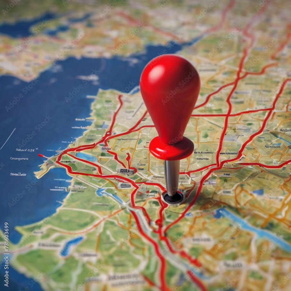 Map With Red Pin, Precise Marker for Location Identification and Navigation, Location marking ...