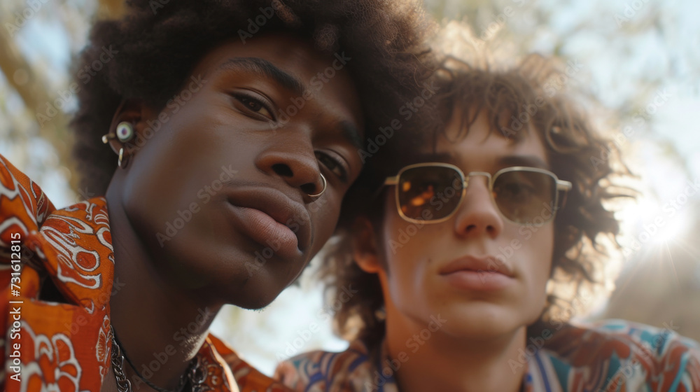 Two Gen Z men with an urban flair, one with an afro and the other with ...