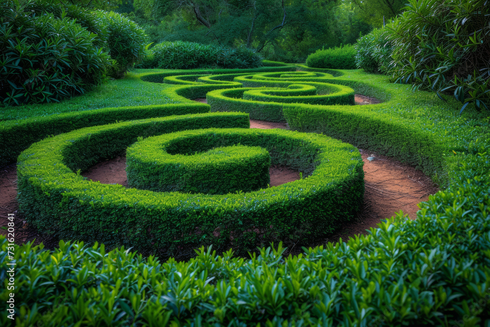 An image of a labyrinthine garden with carefully arranged hedges and ...