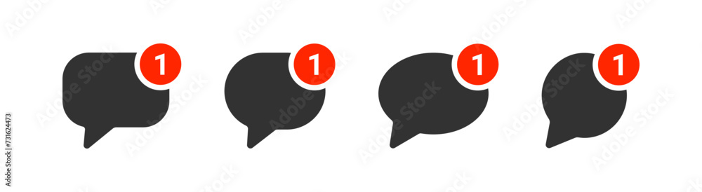 New notification icon. One message sign. Speech bubble letter. Reminder ...