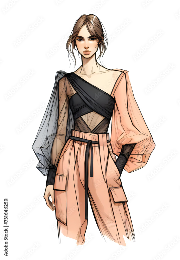 Fashion sketch, fashion design designed by an AI. Outfit contains ...