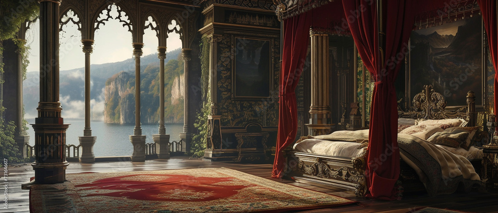 Craft a highland castle-inspired luxury bedroom with a grand four ...
