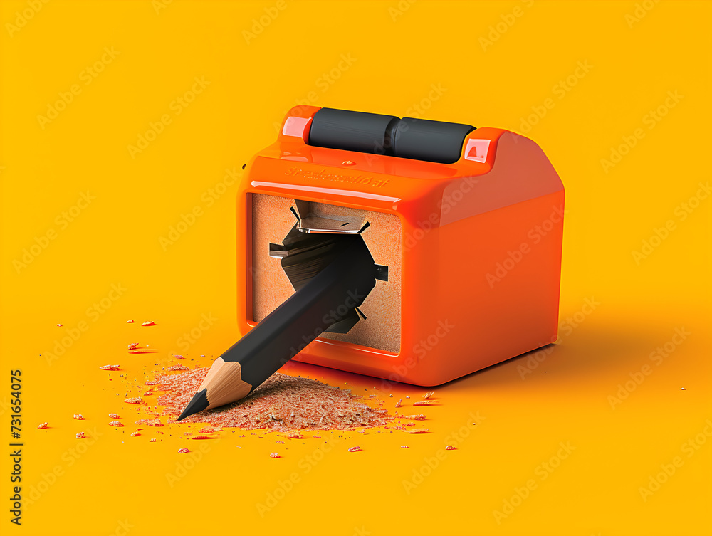 Classic Orange Mechanical Pencil Sharpener with Crank on Bright Yellow ...