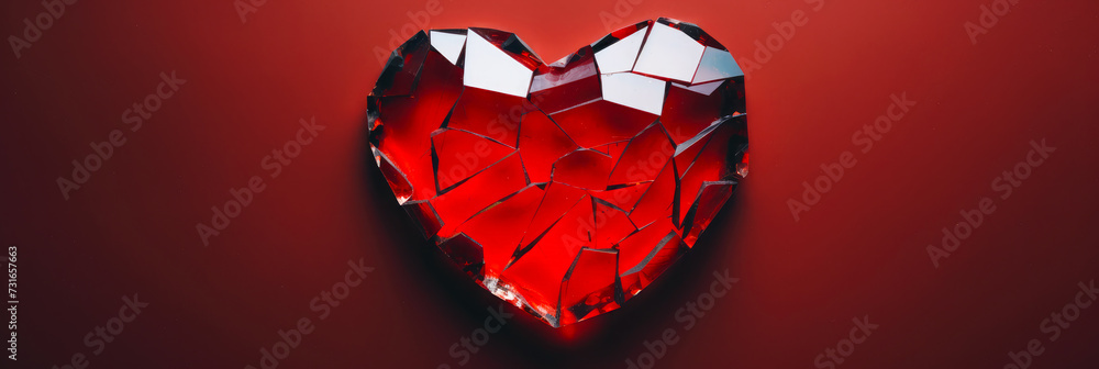 Red glass broken heart. Shiny heart with cracks made of bright red ...