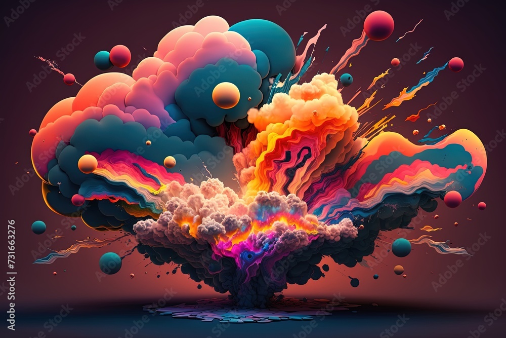 Magic explosion game bomb boom effect with colorful cloud. A multi ...