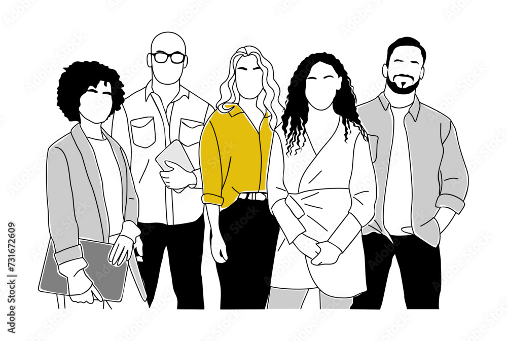 Teamwork business concept illustration. Diverse men and women standing ...
