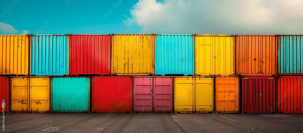 Colorful stacked shipping containers under blue sky. industrial ...