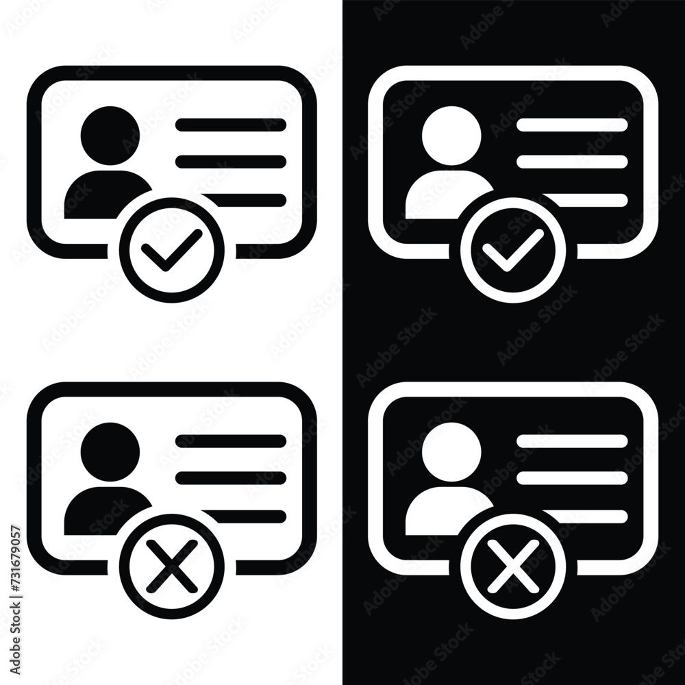 Vetor do Stock: id card with check mark and circle cross, collection of ...