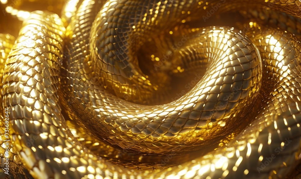 cycled 3d animation, abstract background with tangled golden snakes ...