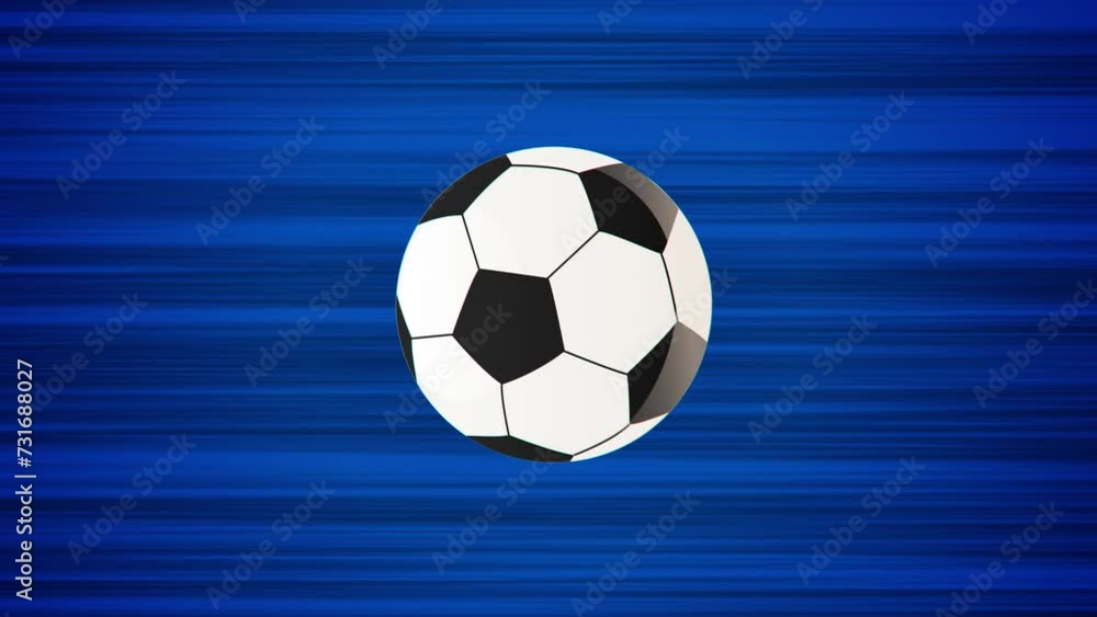 Flying soccer ball on blue background. Looped animation of throwing a ...