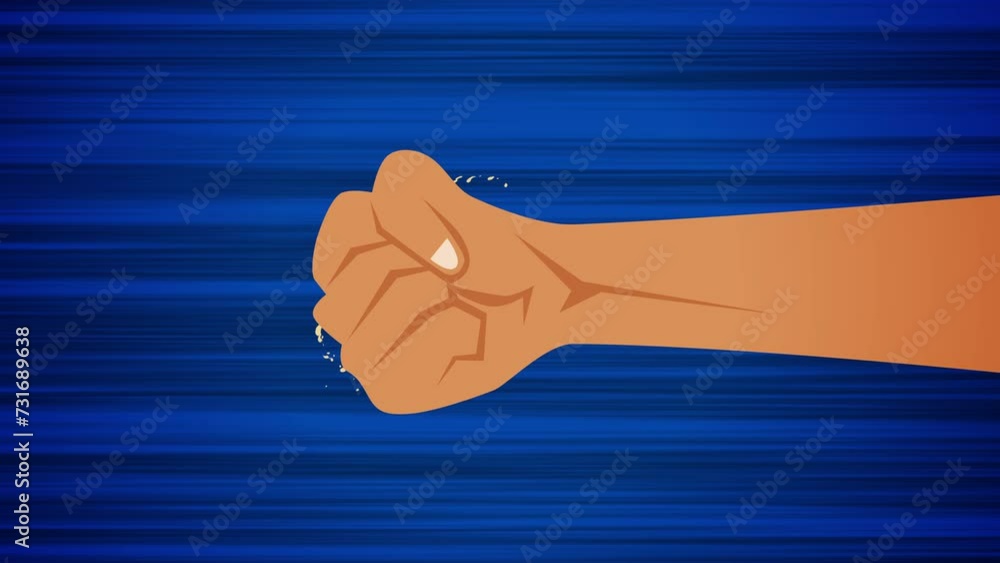 Flying fist on blue background. Looped animation of punching fist ...