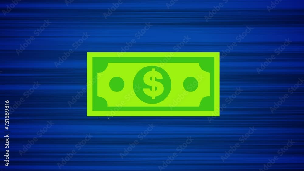 Flying dollar on blue background. Looped money animation of throwing ...