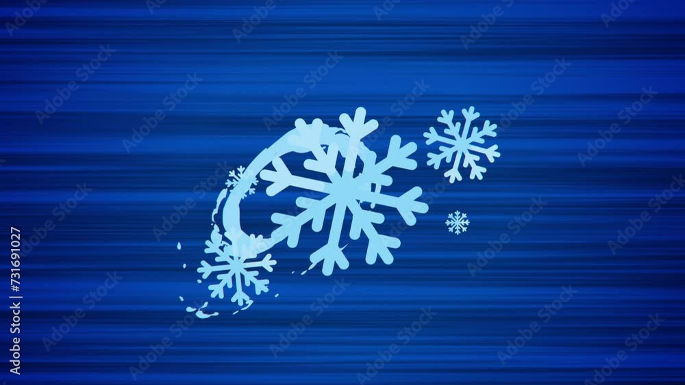 Flying flake of snow on blue background. Looped animation of snowflake ...