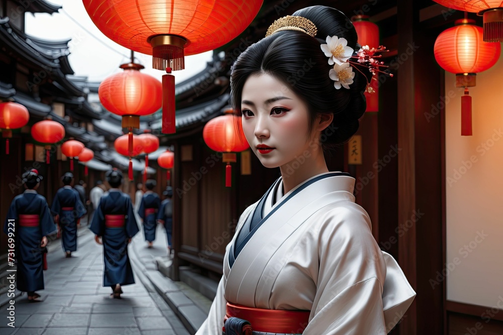 AI-generated illustration of a beautiful geisha pictured in a ...