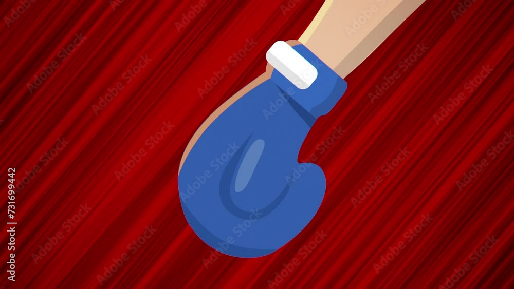 Flying boxing glove on red background. Looped animation of punching ...