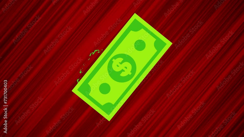 Flying dollar on red background. Looped money animation of throwing ...