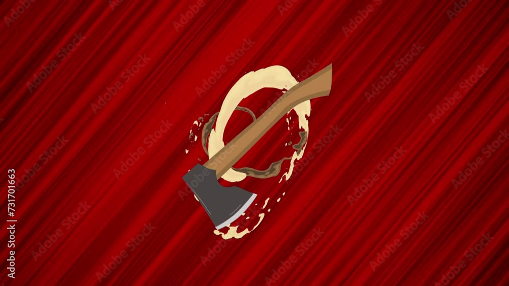 Flying axe on red background. Looped animation of throwing ax. Moving ...