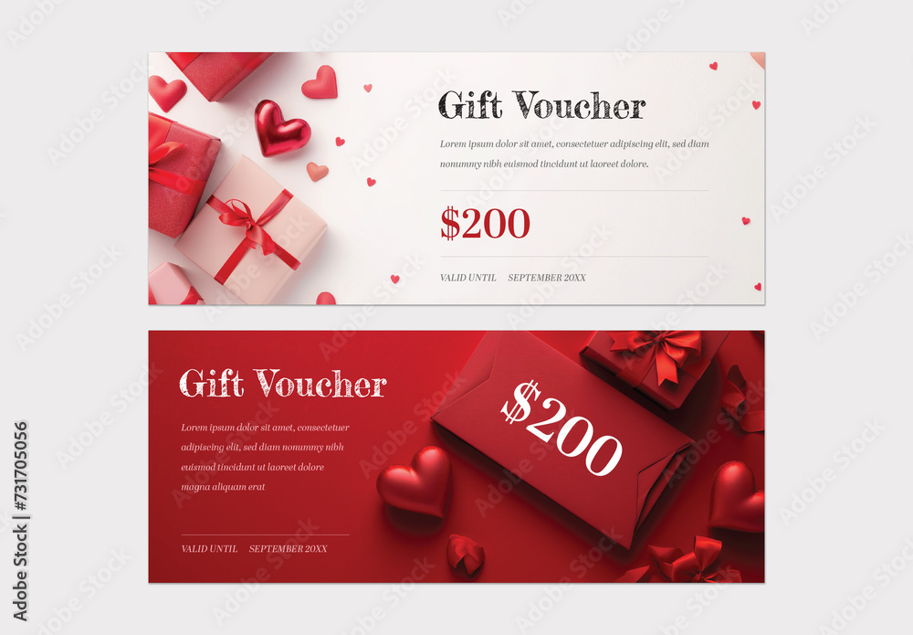 Voucher Layouts For Valentines Day With Red and Light Option and ...