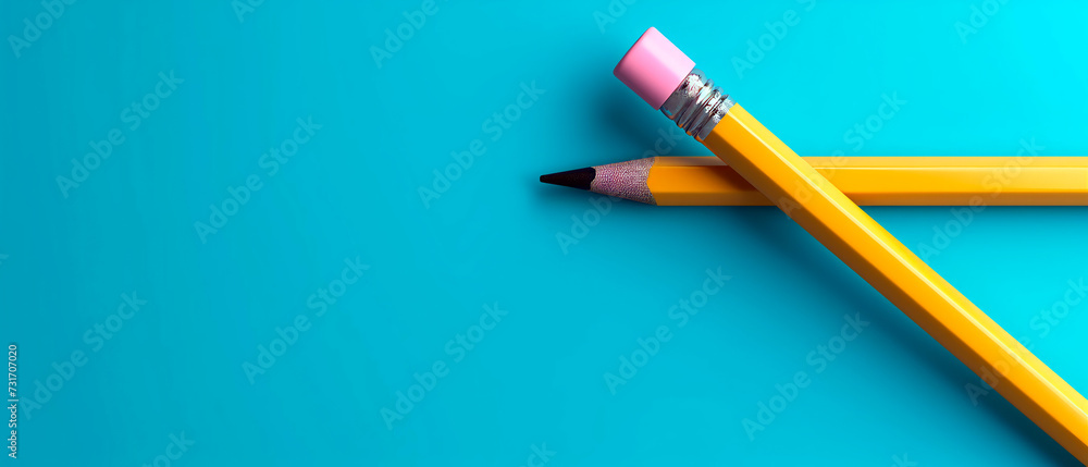 3D design of colorful pencils over light blue background. Header with ...