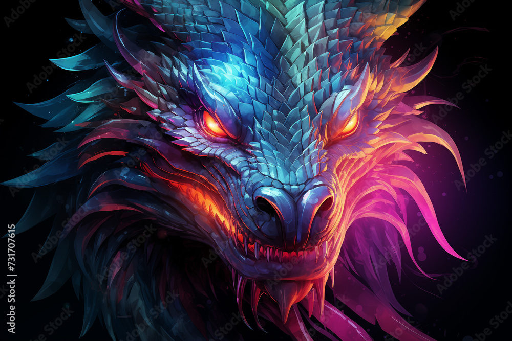 "Galactic Intense Portrait of a Cosmic Blue Dragon, Vibrant Neon Colors ...