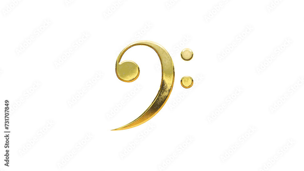 Music note clef gold golden isolated icon white background effect 3d ...