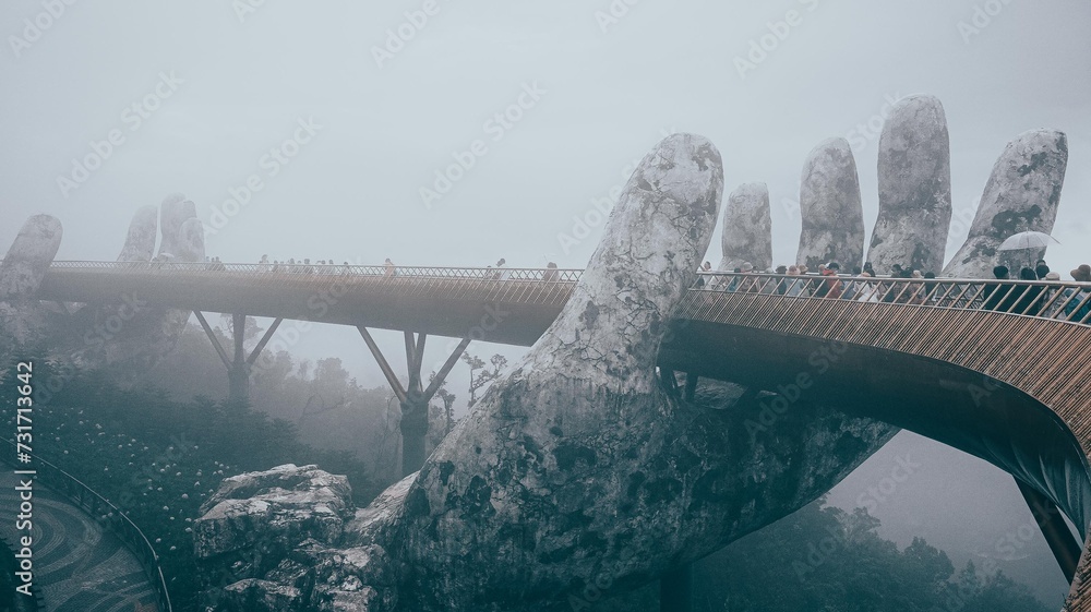 Ba Na Hills. Da Nang, Vietnam - February 26 2019: Tourists in Golden ...