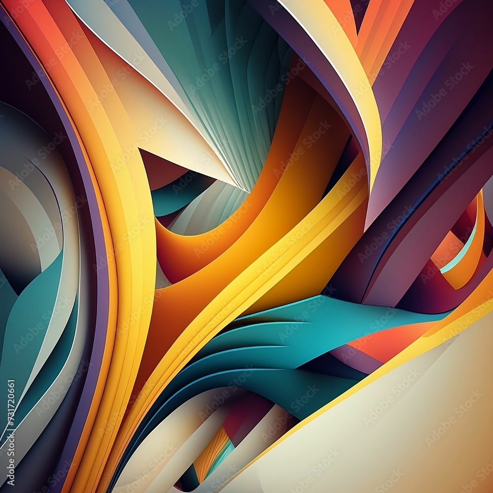 abstract colors, with very curved shapes and curves in different colors ...