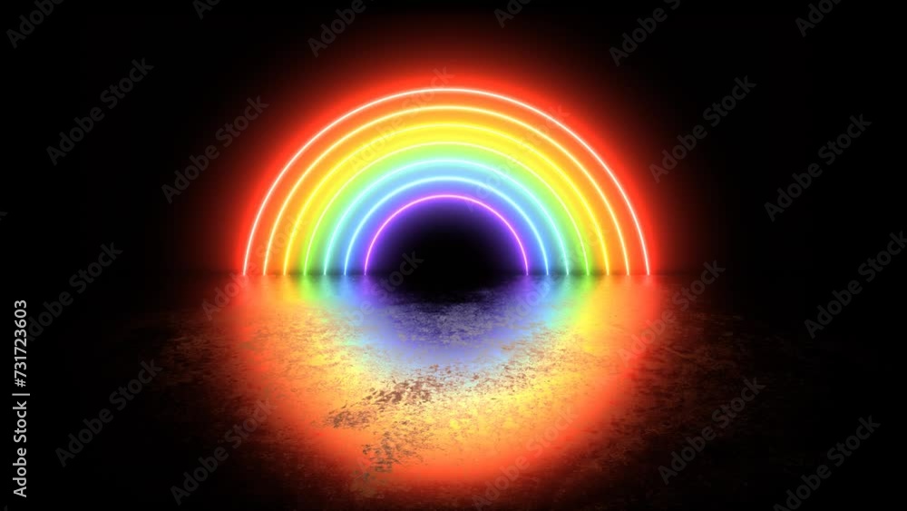 Neon rainbow lines with shining glow effects with reflection background ...