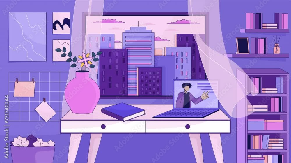 Cozy study space with bookshelves lo fi animated cartoon background ...