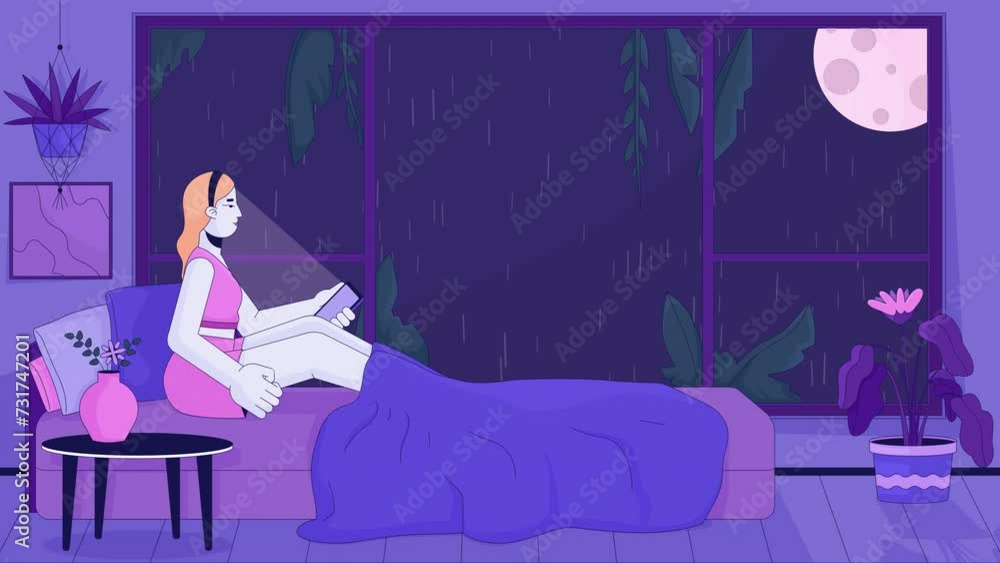 Vidéo Stock Sleepless night scrolling phone lo fi animated cartoon ...