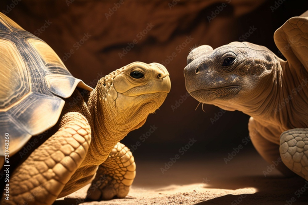 AI generated illustration of two tortoises basking in the sun on a ...