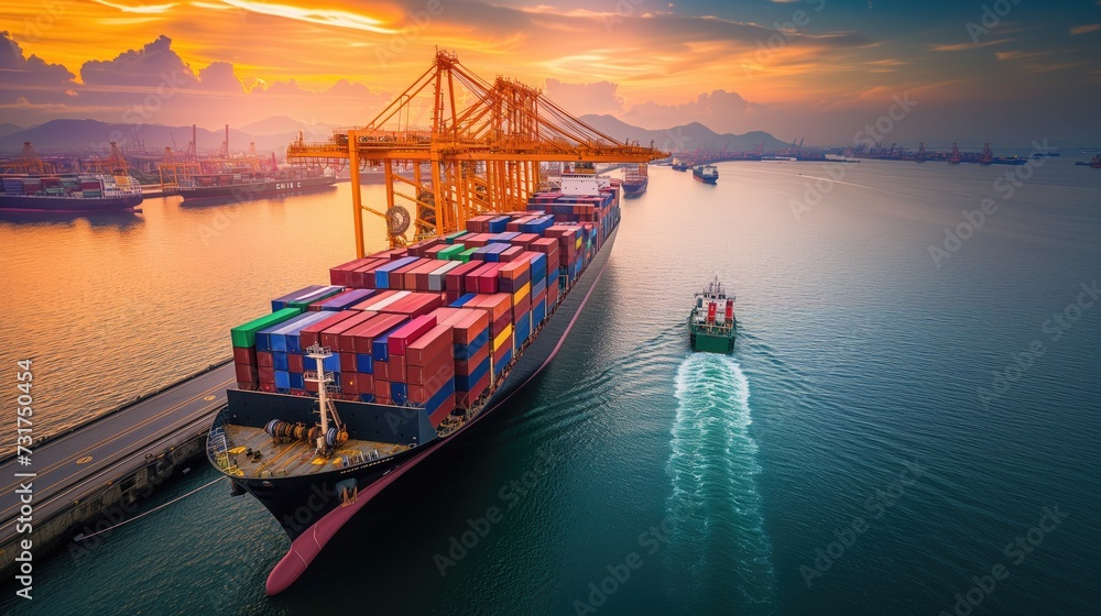 Container ship carrying container box in import export. generative ai ...