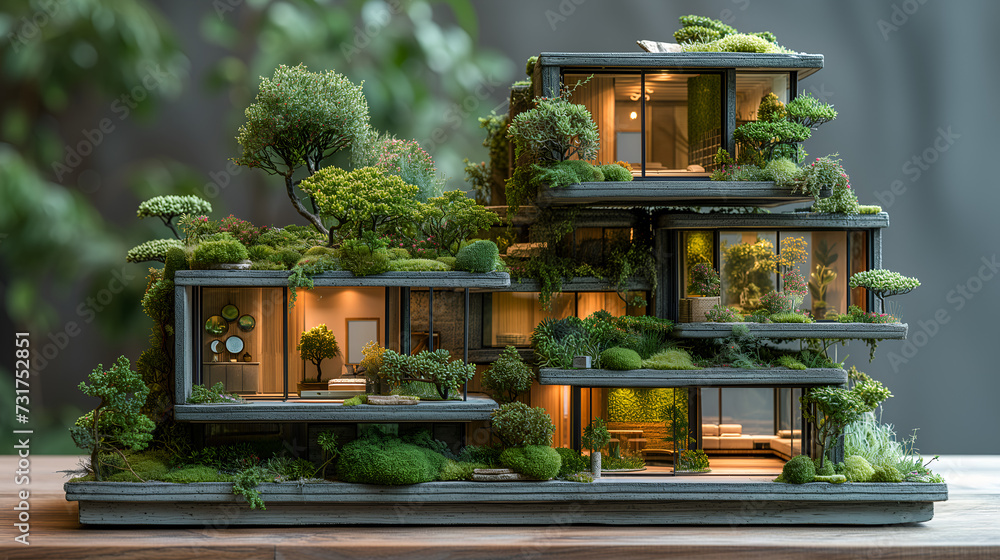 Project of ecological green city area and apartments with futuristic ...