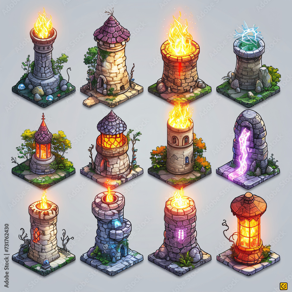 mage towers with lightening Games Assets Building and Environment ...