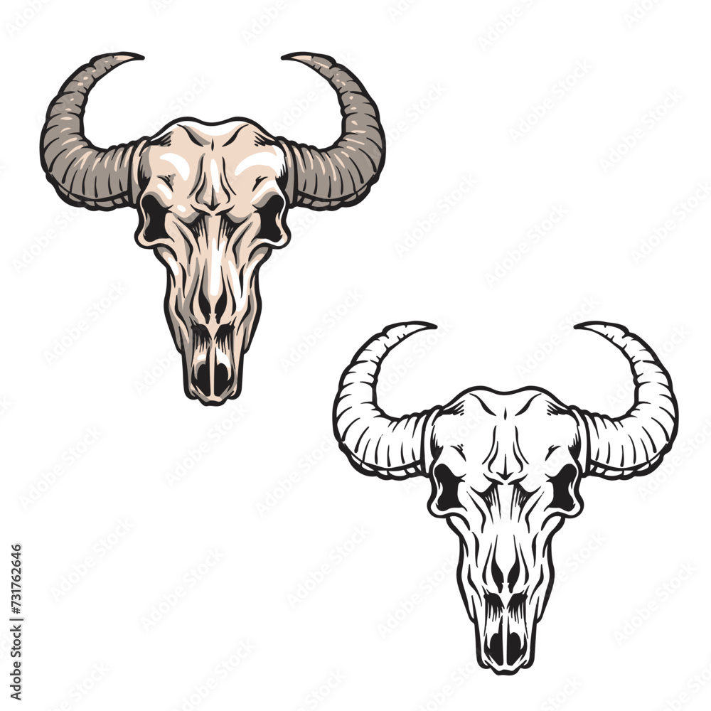 bull skull vector illustrations. Simple Design Outline Style. You can ...