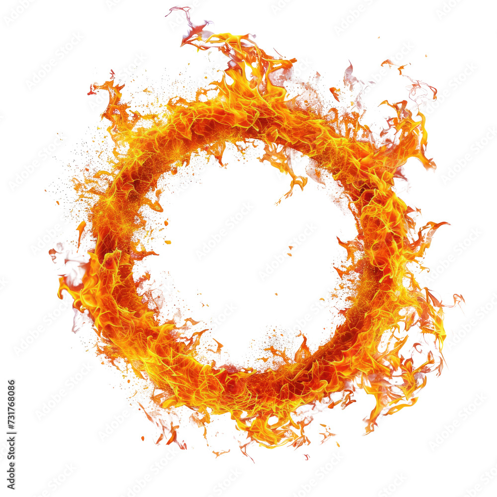 Realistic fire flame circle ring on white background. Round fire flame ...