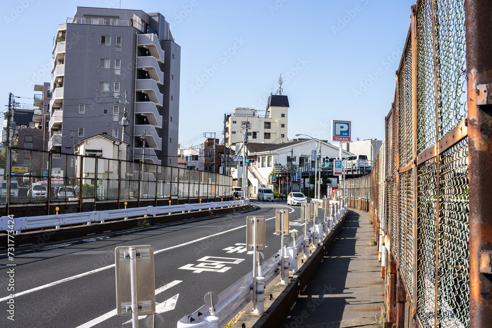 Tokyo, Japan, 2 November 2023: Empty pedestrian lane by the side of a ...
