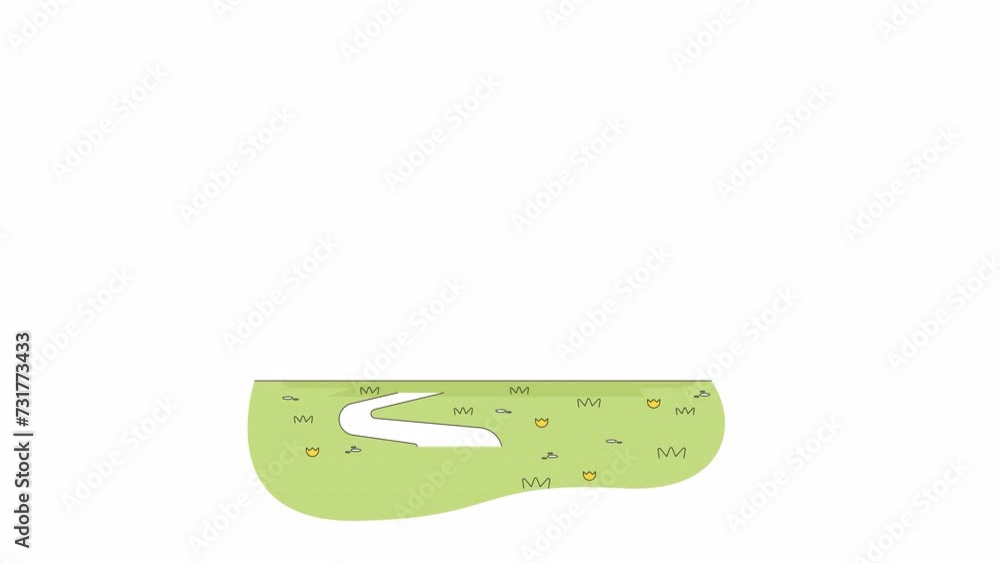 Farmhouse green grass lawn line 2D object animation. Rural residential ...