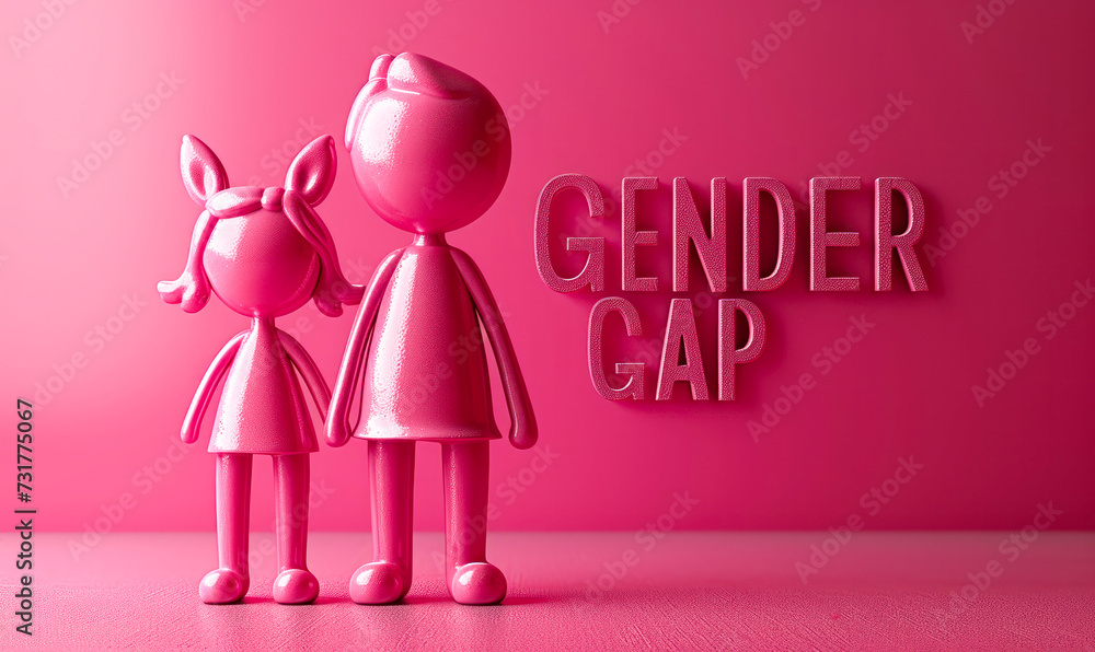 3D illustration of male and female figures standing beside GENDER GAP ...