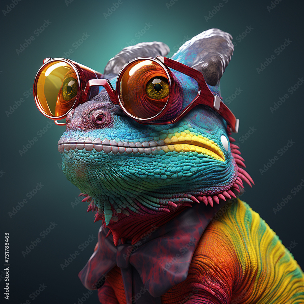A beautiful illustration of a chameleon with many colors. Image made by ...