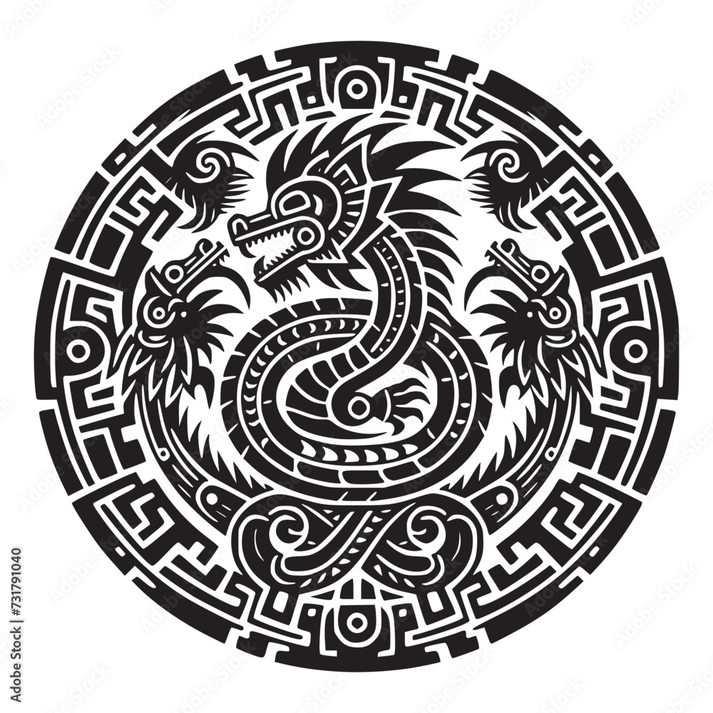 ancient art of dragon with style of maya tribe scripture of wall ...