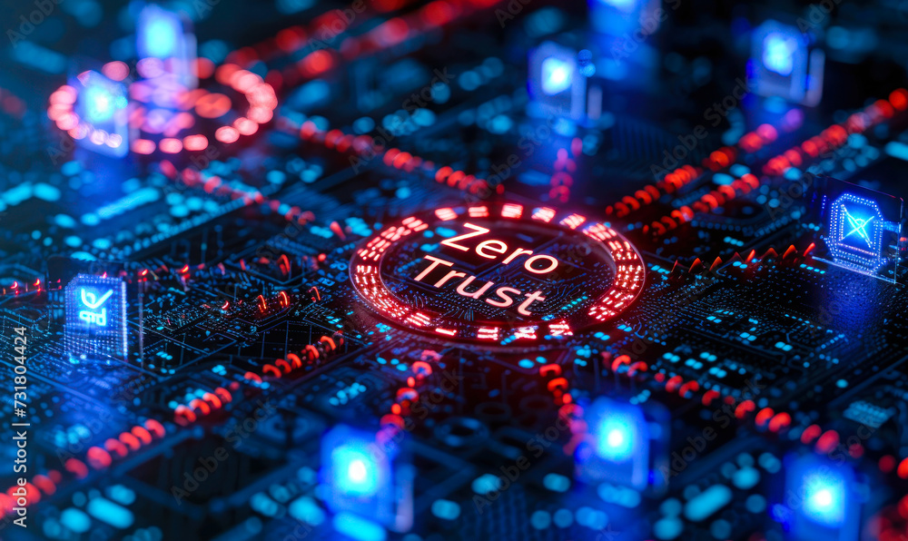 Cybersecurity Concept Of Zero Trust Network Security Model Illuminated On Digital Interface