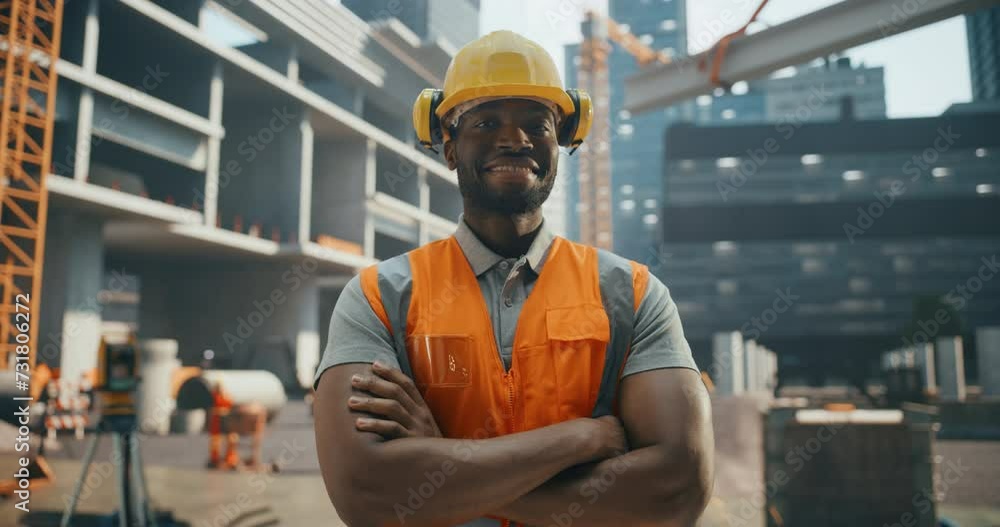 Vidéo Stock Portrait of Successful African American Contractor, Site ...