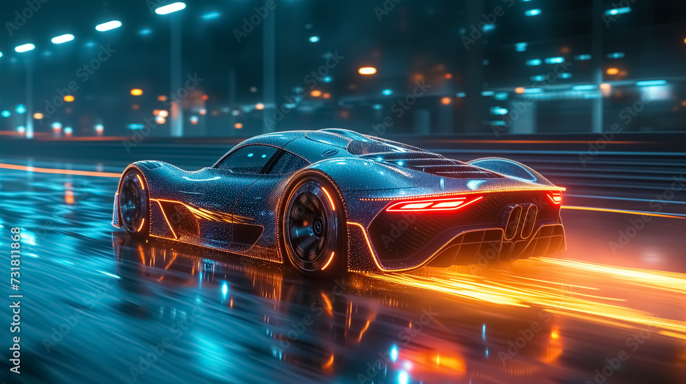 Long exposure of speeding super car in the middle of highway of huge ...