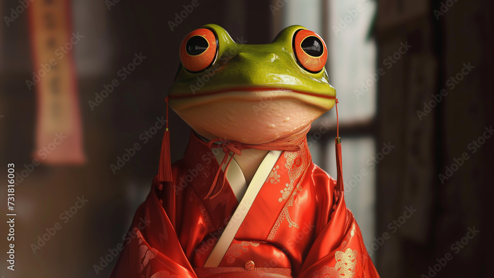 East Meets Meme: Cartoon Pepe the Frog in Traditional Hanbok Stock ...